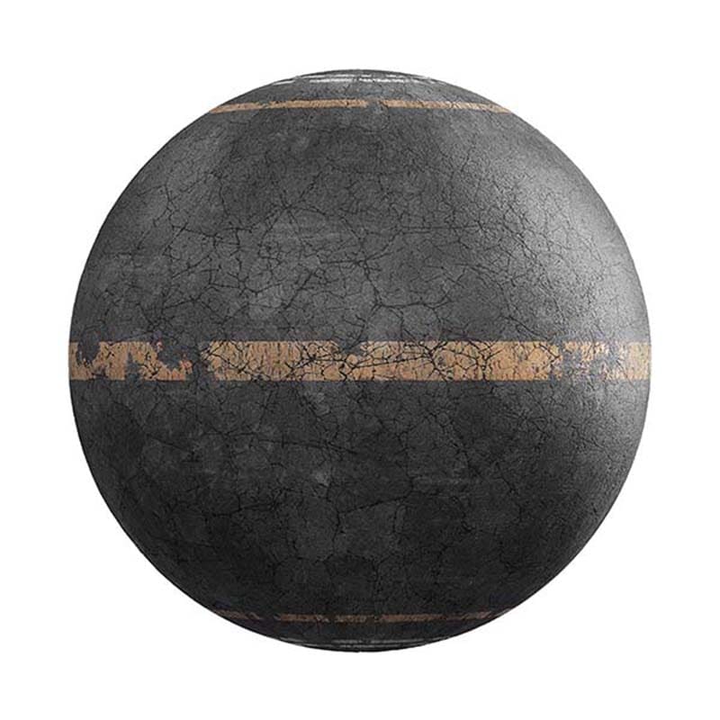 Damaged Road with Pavement and Lanes PBR Texture