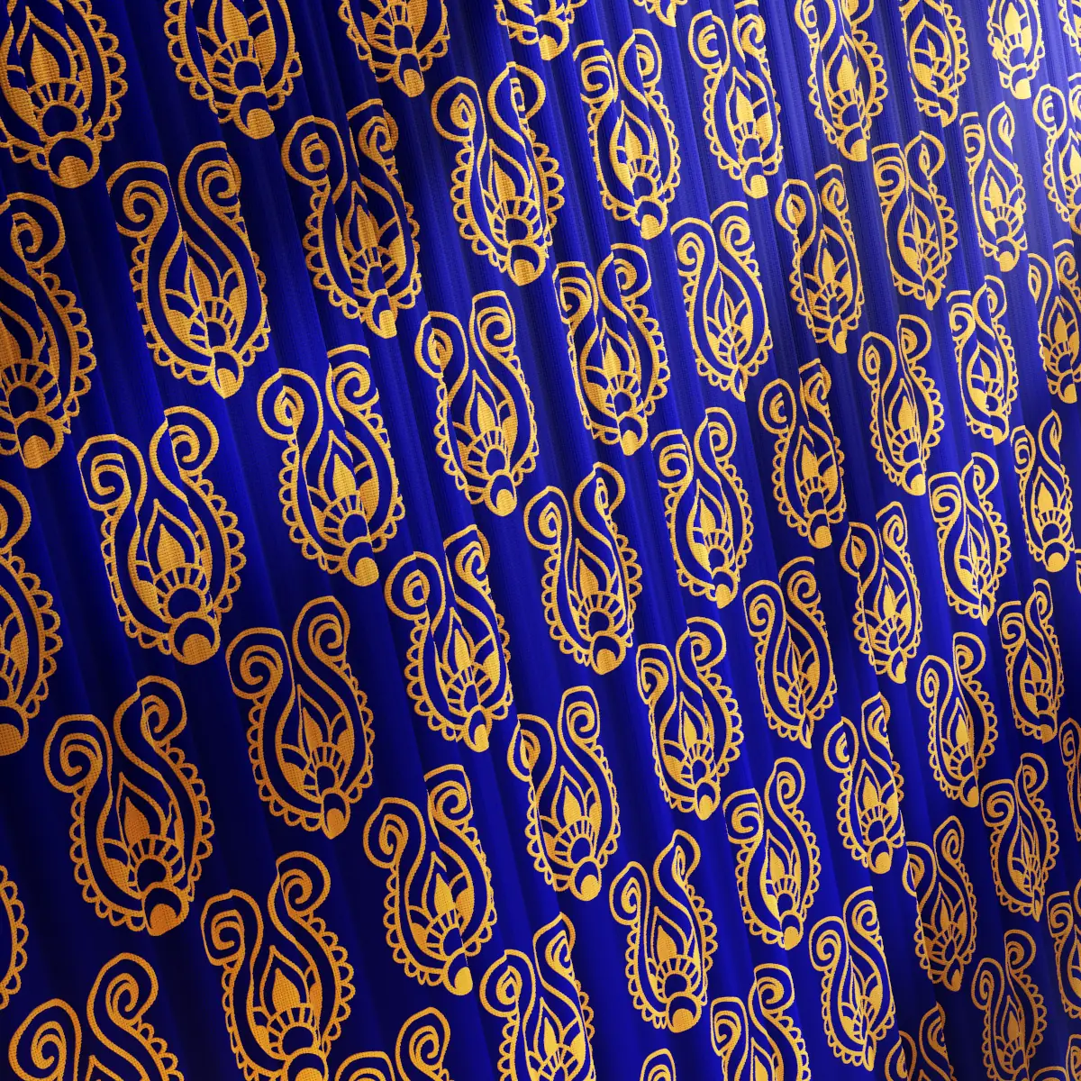 Patterned Blue And Gold Curtains