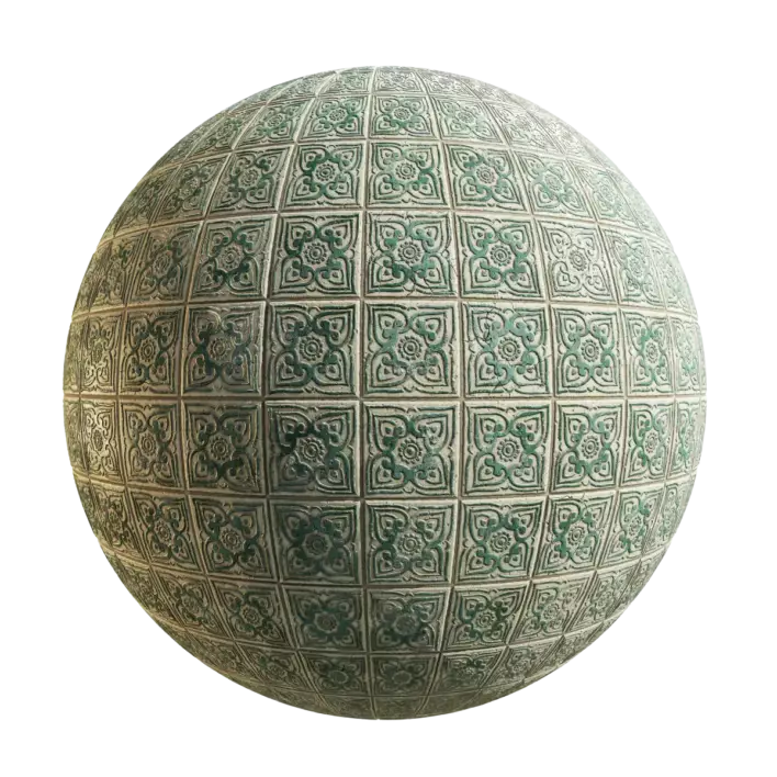 Beige Cyan Patterned Tiles PBR Texture