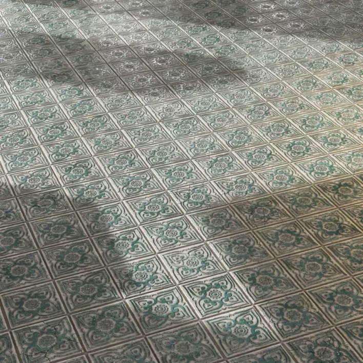 Beige Cyan Patterned Tiles PBR Texture