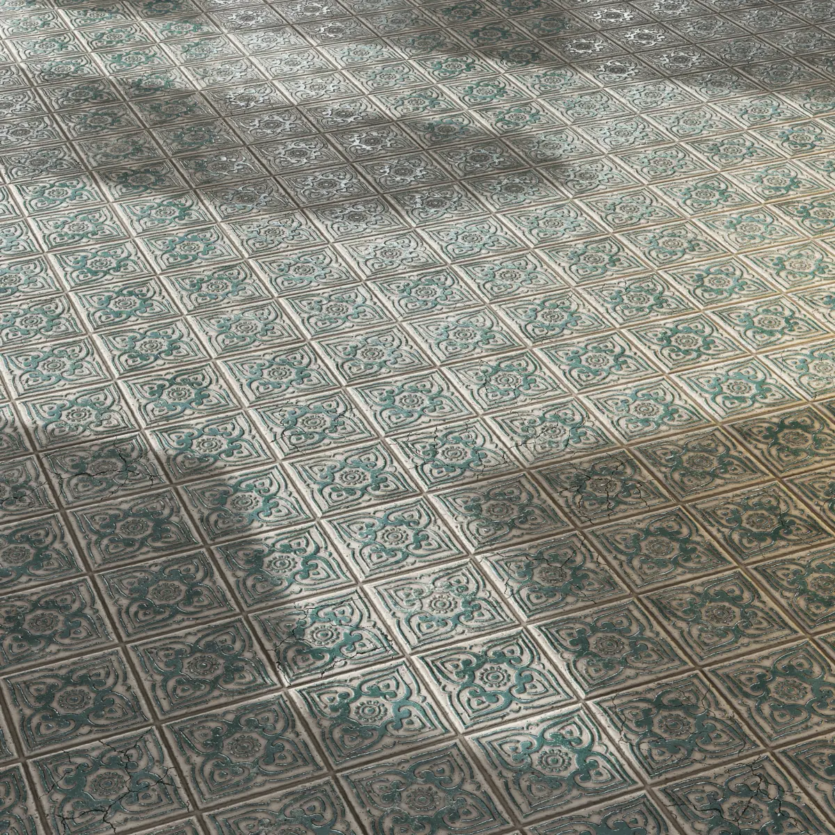 Beige Cyan Patterned Tiles PBR Texture