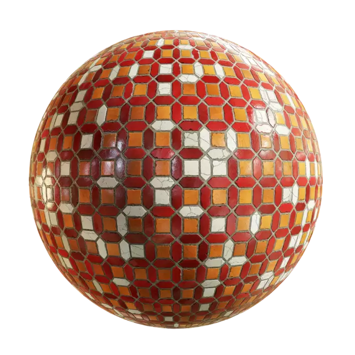 Octagon Red Orange Beige Tiles PBR Texture