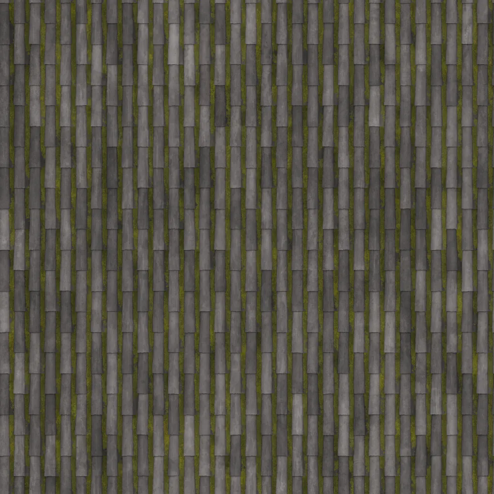 Grey Roof Tiles with Moss PBR Texture