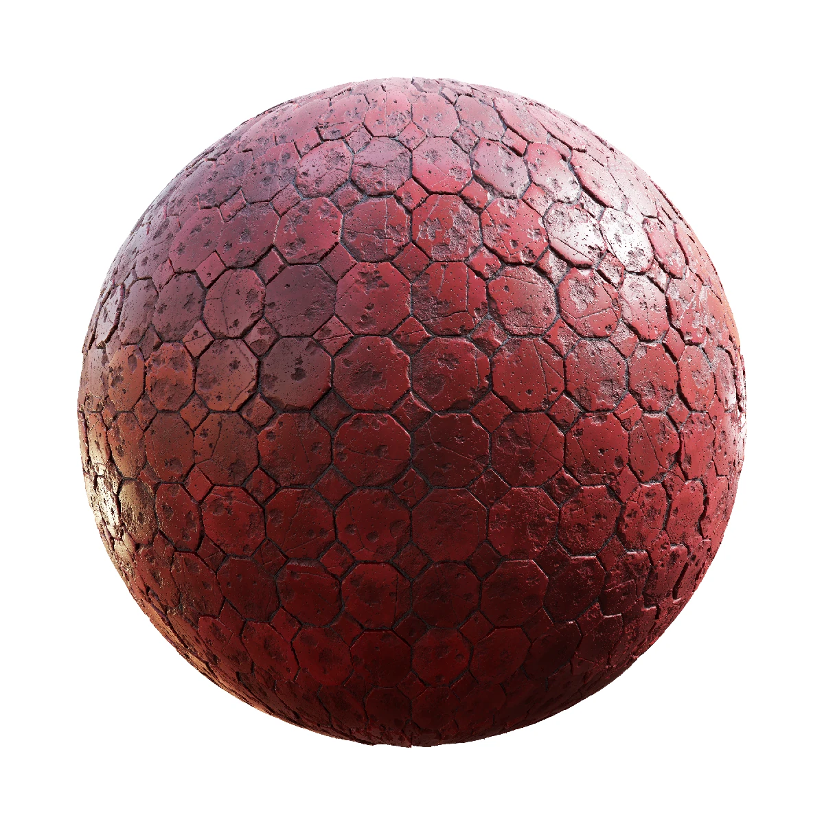 Damaged Red Octagon Tiles PBR Texture