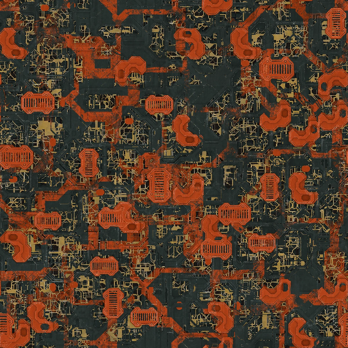 Orange Black Circuit Wall PBR Texture