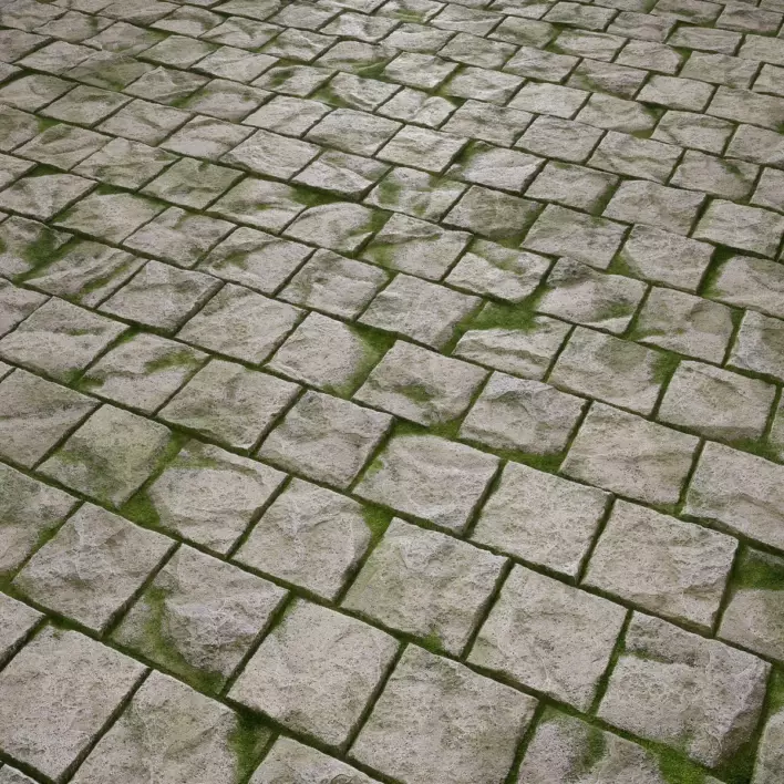 Mossy White Cobblestone Pavement PBR Texture