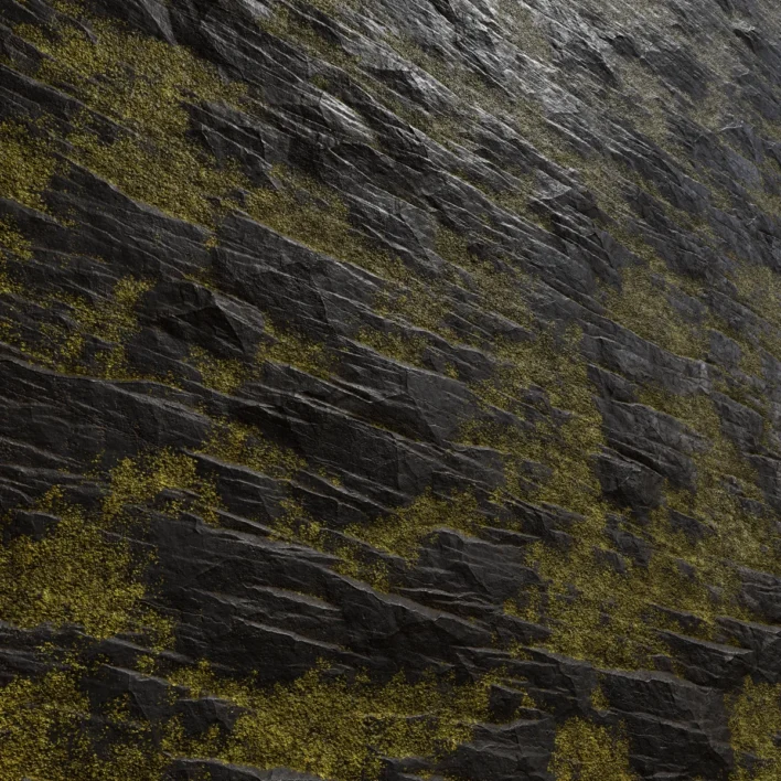 Black Rock Cliff With Moss PBR Texture