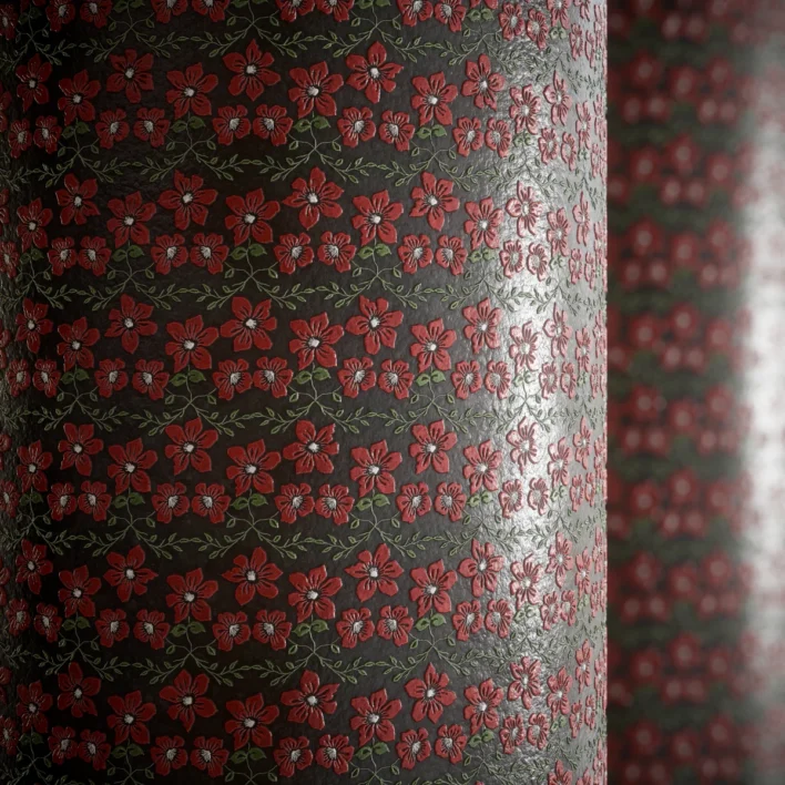 Patterned Black Red Ceramic PBR Texture