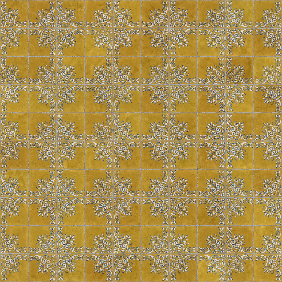 Yellow Old Patterned Tiles PBR Texture