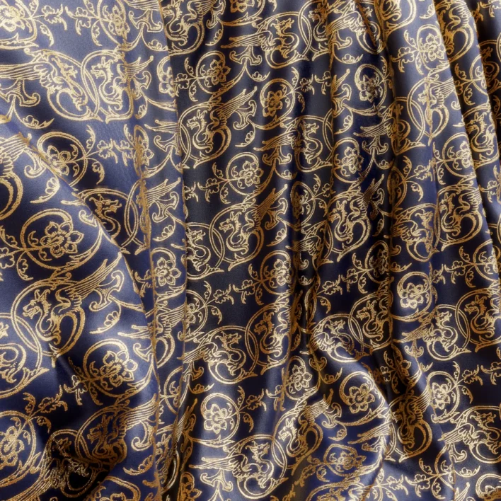 Patterned Blue Gold Fabric PBR Texture